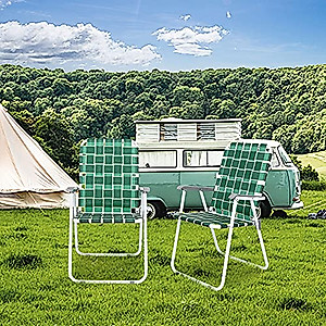 VINGLI Patio Lawn Webbed Folding Chairs Set of 2, Outdoor Beach Portable Camping Chair for Yard, Garden (Dark Green, Classic)