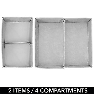 mDesign Fabric Drawer Organizer Bins, Kids/Baby Nursery Dresser, Closet, Shelf, Playroom Organization, Hold Clothes, Toys, Diapers, Bibs, Blankets, Set of 2, 6 Pack, Gray/White Polka Dot