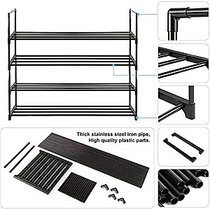 DazHom 4-Tier Shoe Rack, Shoe Racks Storage Organizer Closet, Metal Cabinet Stackable Shoe Rack Tower, Space Saving Organizer Shoe Shelf Durable Holds 20 Pairs, Black