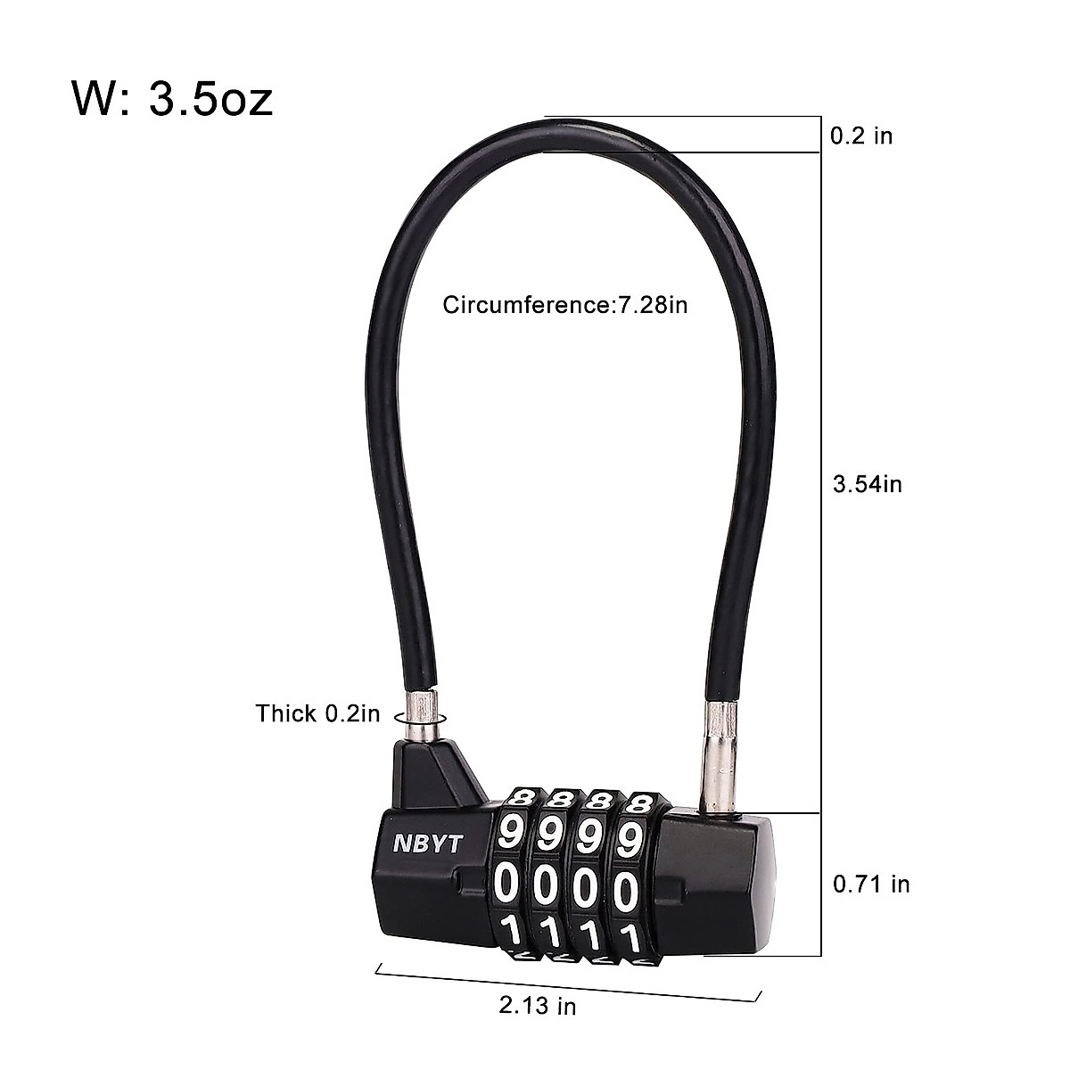 NBYT Combination Cable Lock, 3/16-Inch Steel Cable, 7-Inch Length, 4-Digit Lock for Gates, Fences, Cabinets,Shed,Dumpster,Outdoor Security