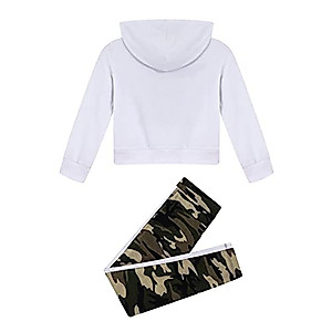 Moggemol Kids Girls 2 Piece Sweatsuit Outfits Long Sleeve Crop Tops Hoodies Sweatshirts Sweatpants Jogger Sets White-B 10 Years