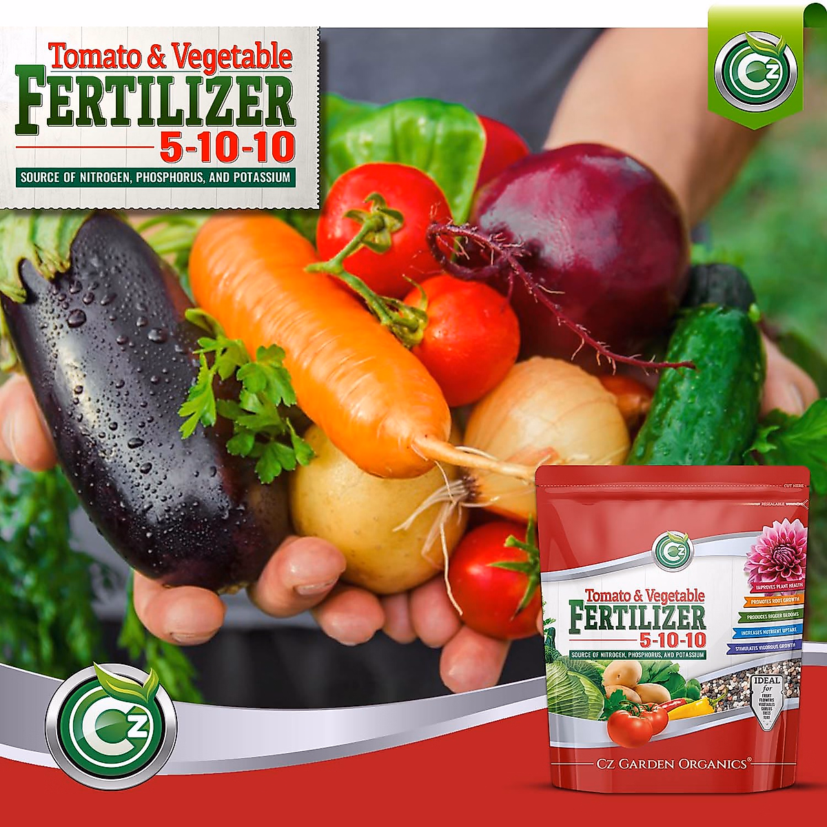 5-10-10 Tomato & Vegetable Fertilizer - Made in USA - Nitrogen, Phosphorus, Potassium Plant Food for Indoor/Outdoor Plants & Flower Gardens - Promotes Vigorous Growth and Big Blooms!
