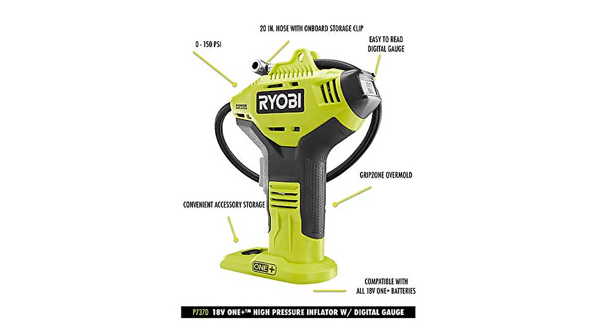 Ryobi P737D Cordless High Pressure Inflator with Digital Gauge