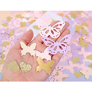 HIKLO Butterfly Table Scatter Confetti - Butterfly Table Decorations, Butterfly Birthday Decor, Butterfly Themed Spring Wedding/Bridal Shower/Baby Shower Party Decor, 210 Pcs Pink Purple Gold Confetti
