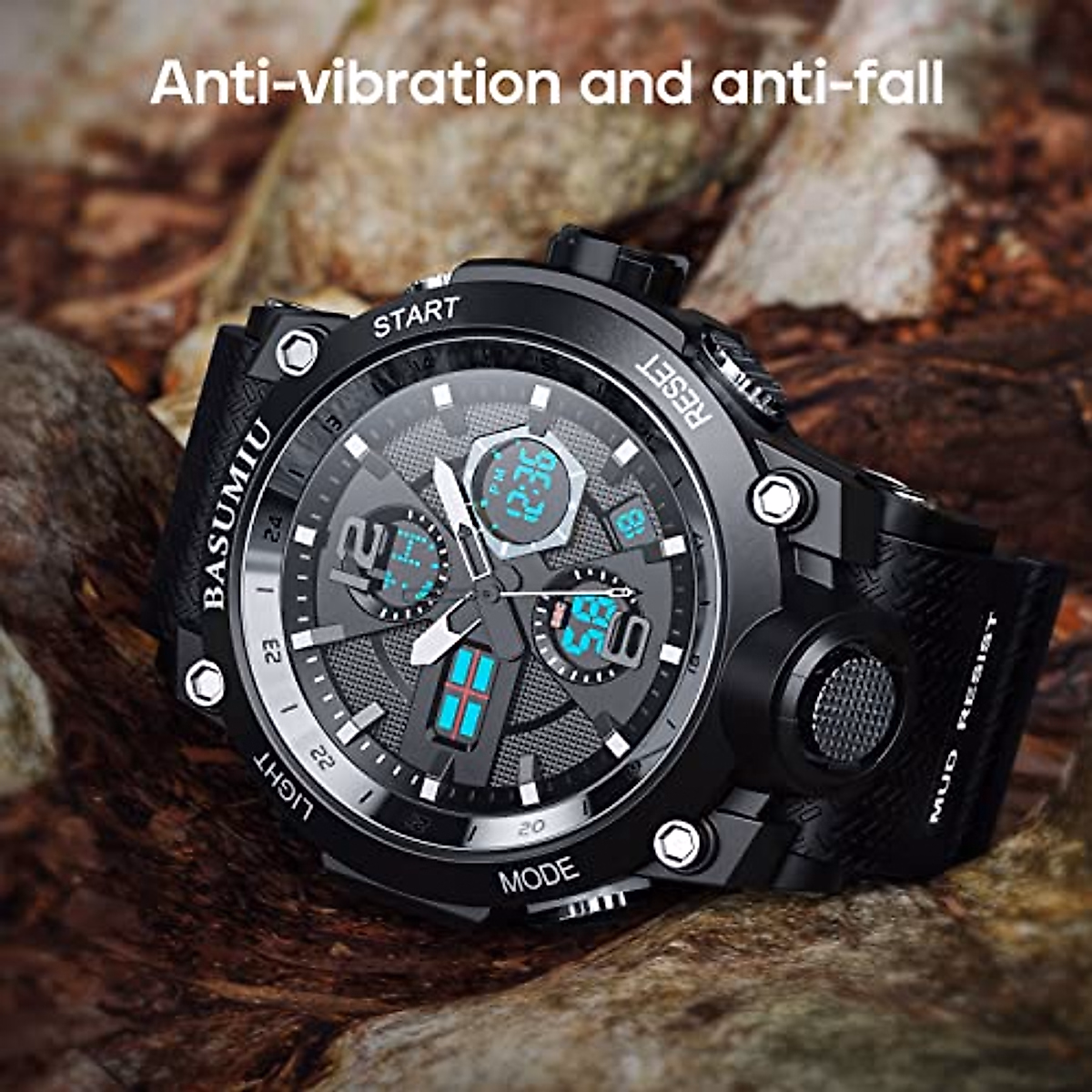 BASUMIU Mens Sports Watches Waterproof Analog Digital Sports Watch Electronic Tactical Army Watches for Men