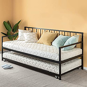 Zinus Eden Metal Daybed with Trundle / Mattress Foundation with Steel Slat Support / Easy Assembly, Twin & 6 Inch Foam and Spring Mattress / CertiPUR-US Certified Foams / Mattress-in-a-Box, Twin