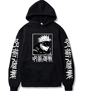 NECHARI Unisex Tops Harajuku Anime Unisex Hoodie Pullovers Tops Loose Long Sleeves (Black3,L,Large)