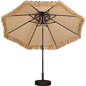 10ft Thatched Patio Tiki Umbrella With Lights Brown Beach Tropical Octagonal Plastic Steel Lights-included Uv Resistant