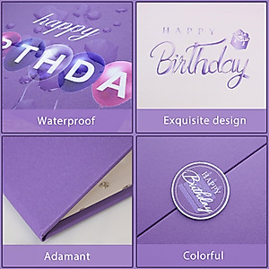 Crenics Purple Happy Birthday Decorations, Creative Birthday Guest Sign in Book Alternative, Birthday Signature Book 12" x 18", Great Birthday Gifts for Women or Girls