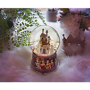 Silver Buffalo Disney Princess Castle Featuring Cinderella, Aurora, Belle, Ariel, and Jasmine Light Up Snow Globe, 100mL