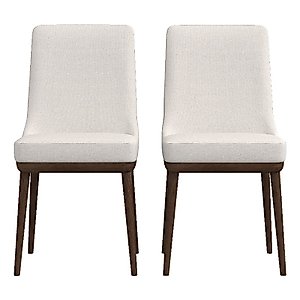 Pemberly Row Mid Century Modern Grayson Beige Upholstered Fabric Kitchen and Dining Chairs with Walnut Finish (Set of 2)