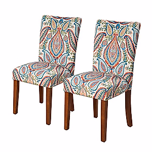 HomePop Parsons Classic Upholstered Accent Dining Chair, Set of 2, Colorful Paisley