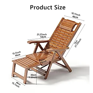 LEIYTFE Folding Reclining Chair Sun Loungers Chair with Armrest Zero Gravity Chair Bamboo Lazy Chair with Footrest,Relaxing Chaise Recliner for Patio Garden Balcony (Color : Without, Size : Walnut)