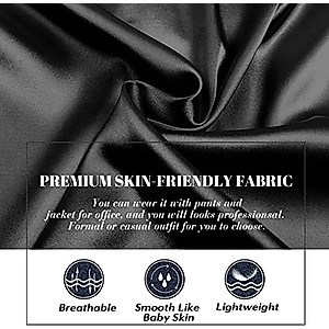 Pausus Women's Silk Button Down Shirts for Women Long Sleeve Business Office Black Satin Blouses Tops with Pocket（Black,S）