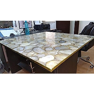 30 x 60 Inches White Agate Stone Dining Table Top with Elegant Look Rectangle Meeting Table from Indian Heritage Art and Crafts