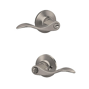 Lock Scout Wave Lever with Round Trim Keyed Entry Door Handle, Satin Nickel Finish