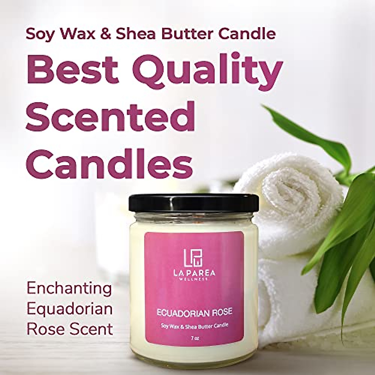 La Parea Wellness - Ecuadorian Rose Shea Butter & Soy Candles for Aromatherapy & Relaxation, Natural Calming Candle Scents, Massage Candles for Couples, Christmas Candles, 25-Hour Burn Time, 7 oz