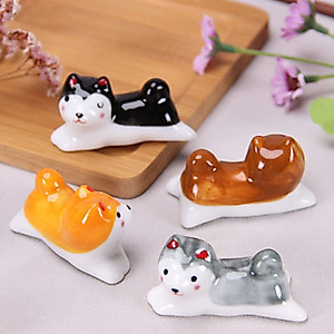Hemoton 4pcs Ceramic Chopstick Rest Chopstick Stand Puppy Chopstick Rest Chopstick Holder Cute Chopsticks Japan Store Pillow Decorative Chopstick Accessory Ceramics Desktop Cutlery Rack