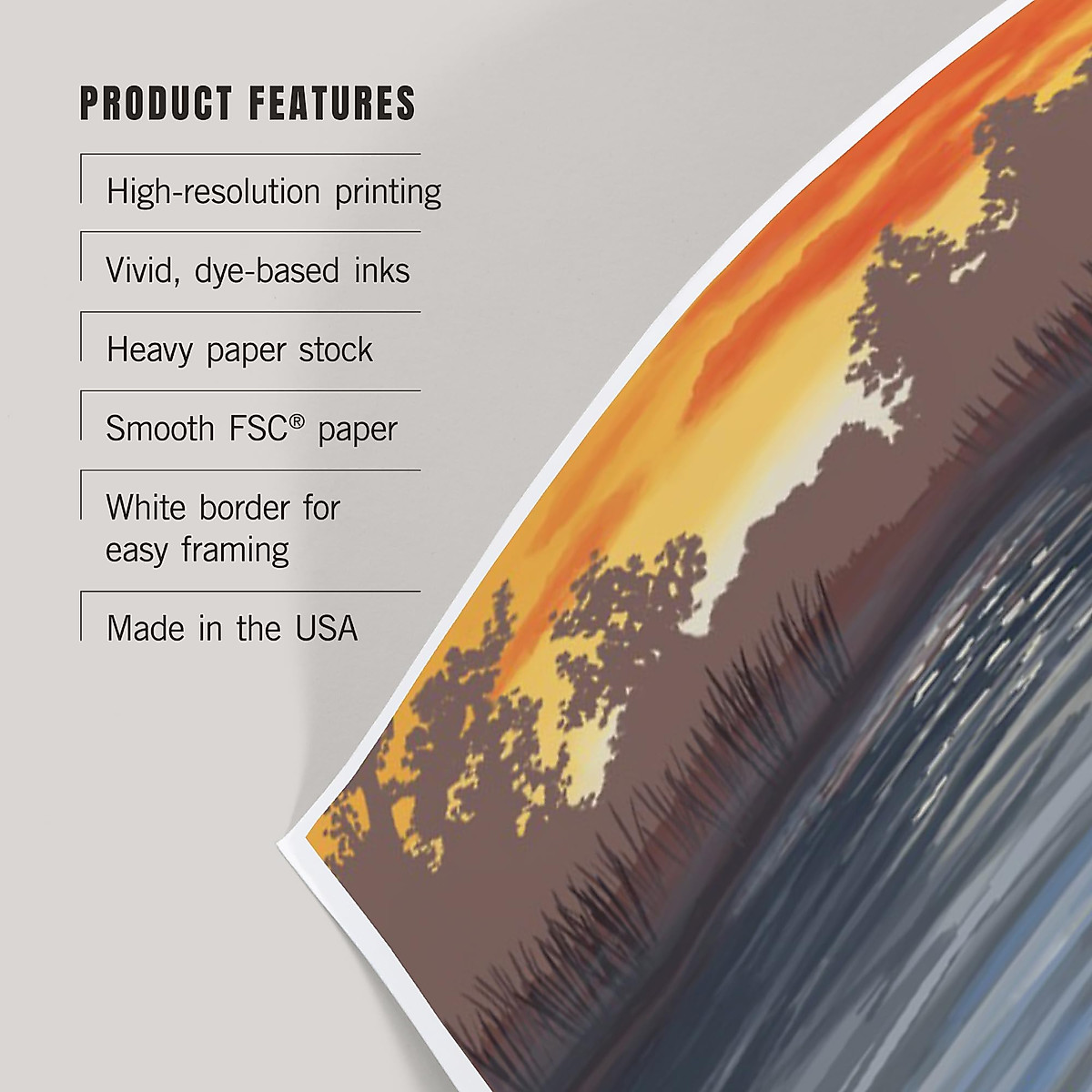 Lantern Press 8x12 Inch Art Print Wall Decor, Loons and Lake at Sunset