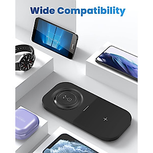 Dual Wireless Charger for Samsung Galaxy Watch and Phone, Duo Charging Pad for Galaxy Watch 4/3,Active 2/1,Gear S4/S3, S21/S20/S10/S9/S8/Note 20/10/9, Charging Station for Galaxy Buds 2/+/Pro/Live