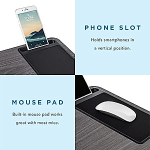 LapGear Home Office Pro Lap Desk with Wrist Rest, Mouse Pad, and Phone Holder - Gray Woodgrain - Fits up to 15.6 Inch Laptops - Style No. 91595