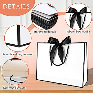 10 Pcs Thank You Gift Bags with Handle Tissue Paper Bag with Bow Ribbon Welcome Gift Bags for Wedding Bridal Groomsmen Bridesmaid Birthday Baby Shower Retirement, 12.6 x 9.8 x 4.3'' (Black White)