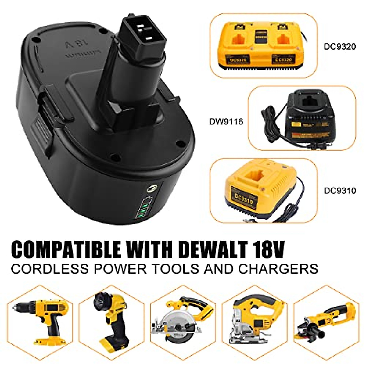energup 2Pack 6500Ah DC9096 Replacement for Dewalt 18V Battery XRP Lithium DC9096 DC9098 DC9099 DW9095 DW9096 DW9098 DE9039 for 18V Dewalt Battery