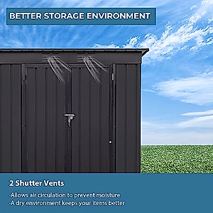 Zevemomo 6 x 4 FT Outdoor Shed, All Weather Tool Shed with Metal Foundation & 2 Lockable Doors, Metal Shed Outdoor Storage for Garden, Patio, Backyard, Lawn, Black