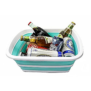 SAMMART 10L (2.6 Gallon) Set of 2 Collapsible Tub-Foldable Dish Tub-Portable Washing Basin-Space Saving Plastic Washtub (Grey + Sage Green)