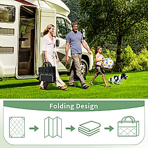 GENIMO 9' x 12' Outdoor Rug Waterproof for Patio Decor, Foldable Reversible Plastic Straw Area Rugs Mat for Camper, Outside Carpet for Rv, Deck, Porch, Picnic, Beach, Balcony, Black & Grey