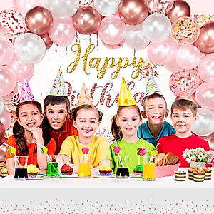 72 Pieces Birthday Decorations for Women Girls Included Backdrop Tablecloths Balloons Floral Garland Happy Birthday Party Supplies for Ladies Birthday Party Decor (Rose Gold)