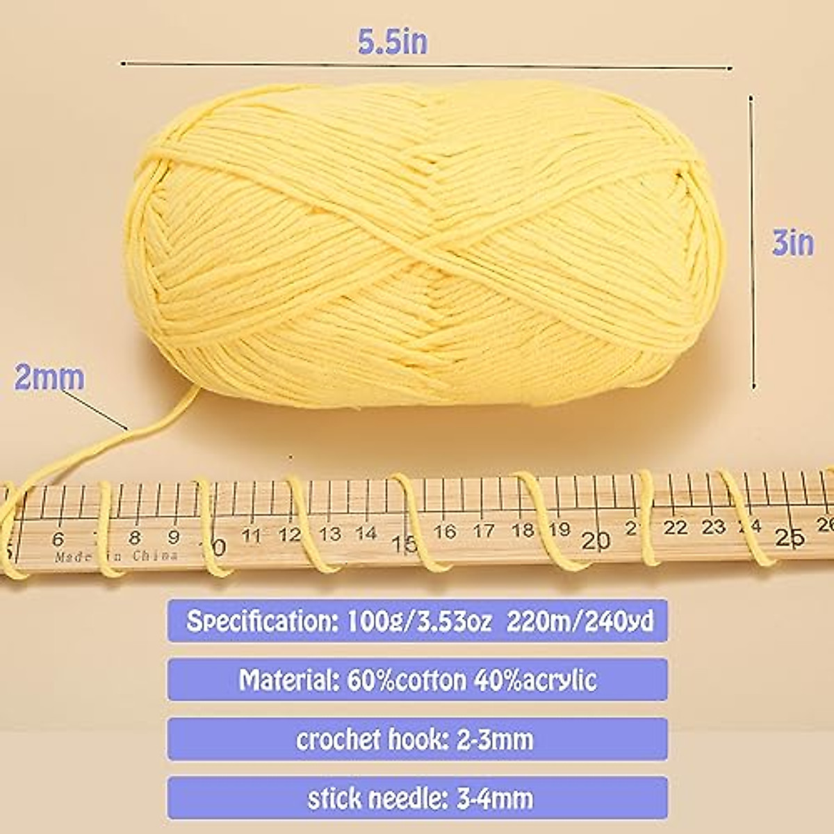 1PCS Milk Cotton Yarn,Yarn for Crochet,Amigurumi Yarn,Crochet Yarn for Crocheting,Cotton Yarn,Soft Yarn for Sweater,Hat,Socks,Baby Blankets(Golden)