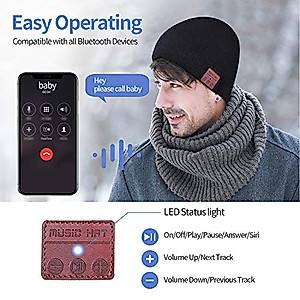 Bluetooth Beanie Hats, Christmas Tech Gifts for Men Women, Wireless Music Hat Headphones - Unisex Winter Knit Cap Headset with Built-in Mic, 100% Washable