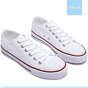 Obtaom Women’s Canvas Shoes Low Top Fashion Sneakers Slip on Walking Shoe(White US06)