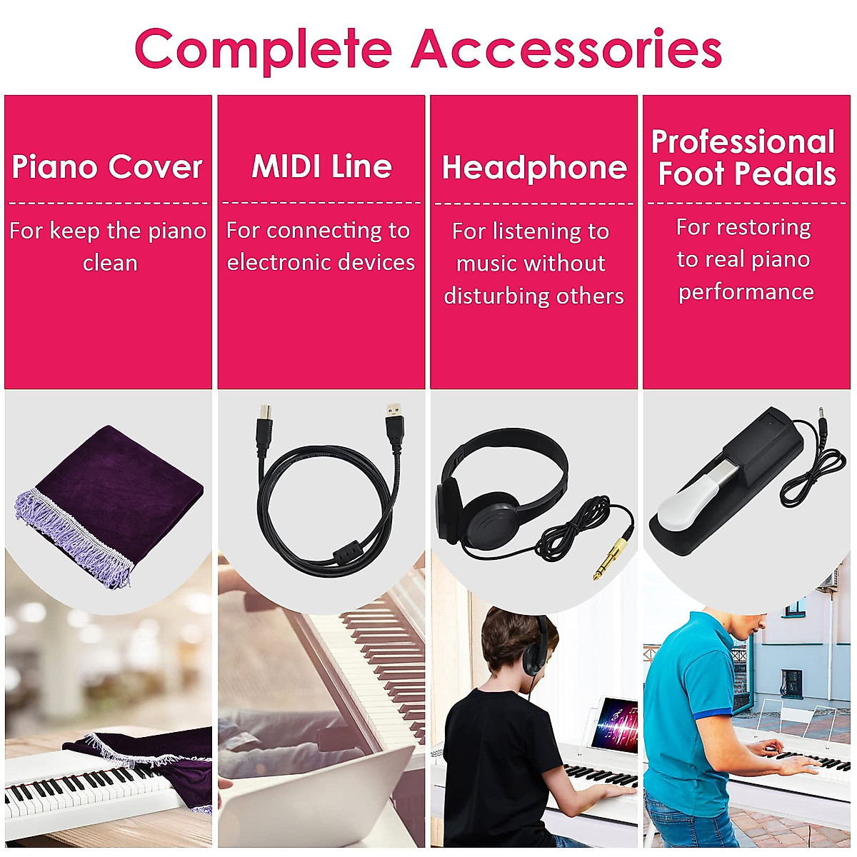 Safeplus Digital Piano 88 Key Full Size Weighted Keyboard, Electric Piano Portable with Sustain Pedal Power, Supply for Beginner Adults Practice (White)