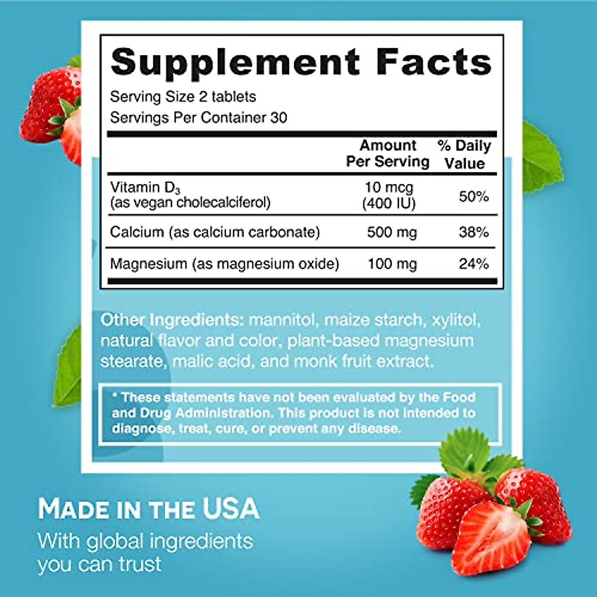 EZ Melts Dissolvable Calcium & Magnesium Supplement with Vitamin D3, Sugar-Free, 1-Month Supply