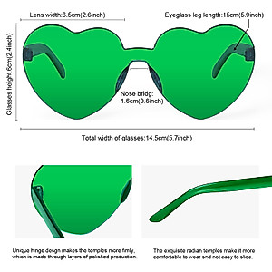NUDALA Heart Rimless Sunglasses Love Candy Bachelorette Party Glasses Funky Transparent Sunglasses Party Favor (24 GREEN)