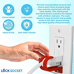 Lock Socket Outlet Lock - Anti Theft Outlet Lock to Secure Three Pronged Plugs, Innovative Way to Prevent Unplugging, Secure Locks for Cords, Includes Security Screw & Allen Wrench - Red