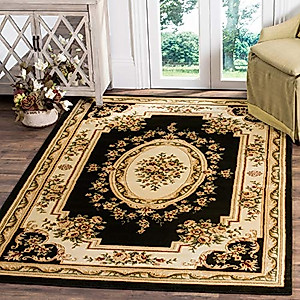 SAFAVIEH Lyndhurst Collection 5'3" x 7'6" Black/Ivory LNH218A Traditional European Medallion Non-Shedding Living Room Bedroom Dining Home Office Area Rug