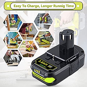 2Pack 3.0Ah P108 P102 Replacement for Ryobi Battery 18V Lithium + P117 Charger for Ryobi 18v Lithium Battery 18V P108 P107 P104 P105 P102 P103 Charger with 260051002 P117 P118 P119 P113 BCL1418