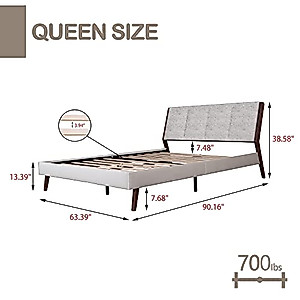 AGARTT Modern Upholstered Platform Queen Size Bed Frame with Unique Headboard Easy Assembly Cream Velvet