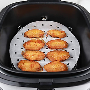 Air Fryer Liners - 7" 8.5" 9"10" Parchment Paper Bamboo Steamer liners Perforated Anti-stick Waterproof 100% Pure Raw Wood Pulp by EBIGIC