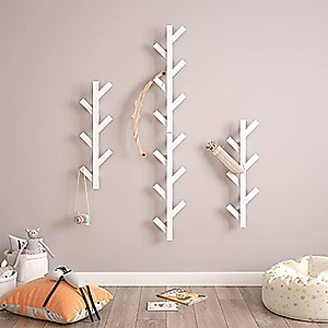 Ballucci Tree Coat Rack Wall Mounted, Wood Tree Branch Coat Hooks for Hats, Caps, Scarves, Umbrellas, Towels, Jewelry - White