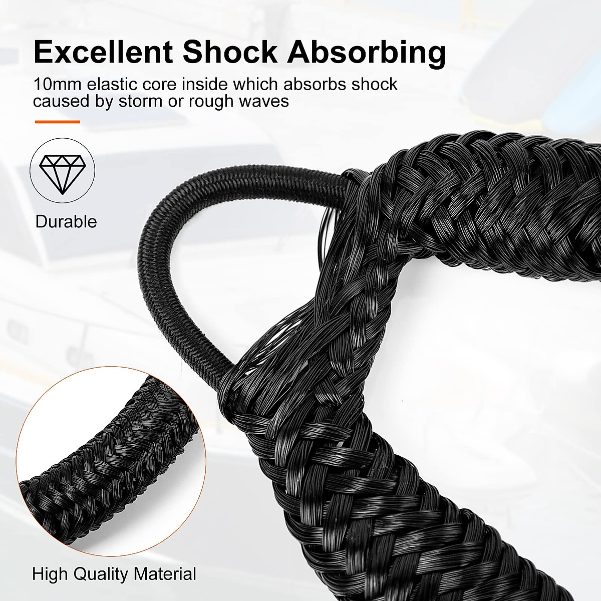 Bungee Dock Lines - Boat Accessories - 4 Feet Bungee Shock Cords Bungee Docking Rope Mooring Rope for Boat,PWC,Jet ski,Pontoon,Kayak,Canoe,Power Boat,Watercraft (4 Packs)