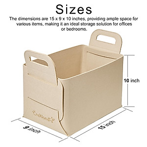 CreWondFu Felt Storage Basket with Handle for Office Bedroom with Carry Handles Clothes Storage Bins Beige Lage Size Felt Laundry Basket 15inch Large Rectangular Storage Bin