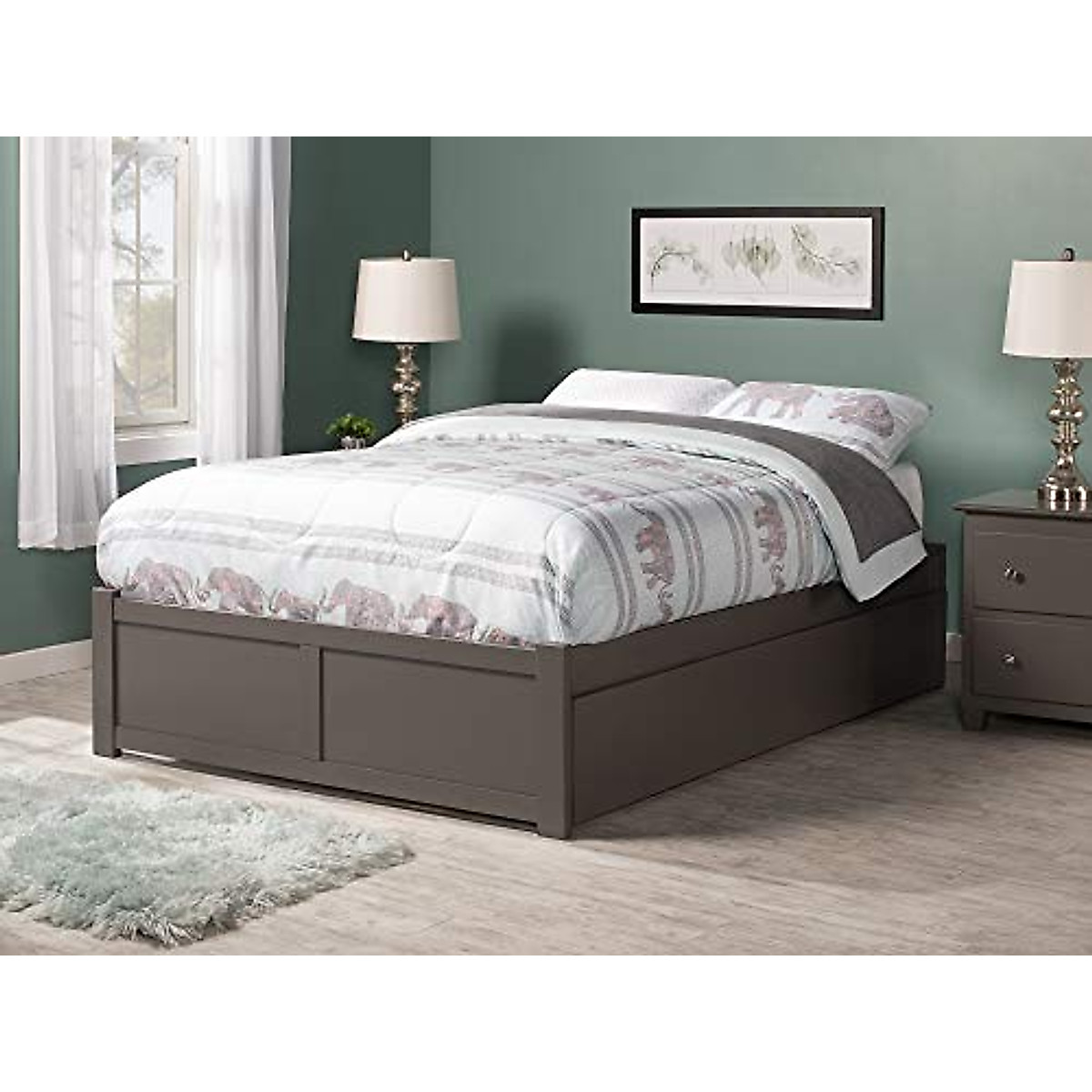 AFI Concord Queen Platform Bed with Footboard and Twin Extra Long Trundle in Grey