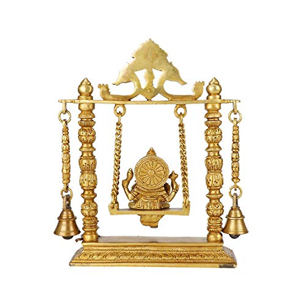 Brass Ganesh Jhula Hanging Bells with Chain & Kirtimukha Idol Ganesha Swing Statue