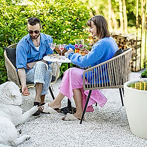 YITAHOME 3-Piece Outdoor Patio Furniture Wicker Bistro Set, All-Weather Rattan Conversation Chairs for Backyard, Balcony and Deck with Soft Cushions, Glass Side Table, Gray Rattan