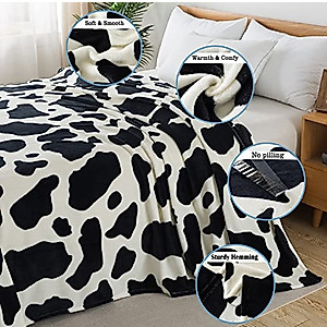 Flannel Fleece Cow Print Blanket Queen Size - Premium Anti-Static Super Soft Cozy Plush, Lightweight Microfiber Winter Warm Throw Blanket for Couch Sofa Bed 90" x 90"(Black Cow Queen)