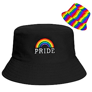 Pride Rainbow Hat Reversible Rainbow LGBT Bucket Hat Summer Foldable Sun Beach Hats for Women Men Accessories